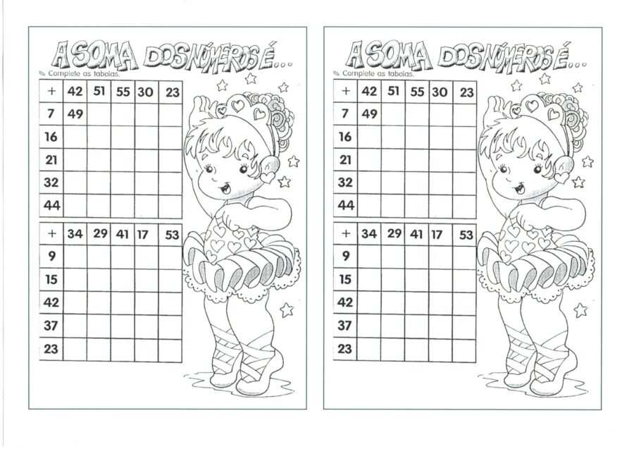 Quadros de Adição Contas simples · Alfabetização Blog