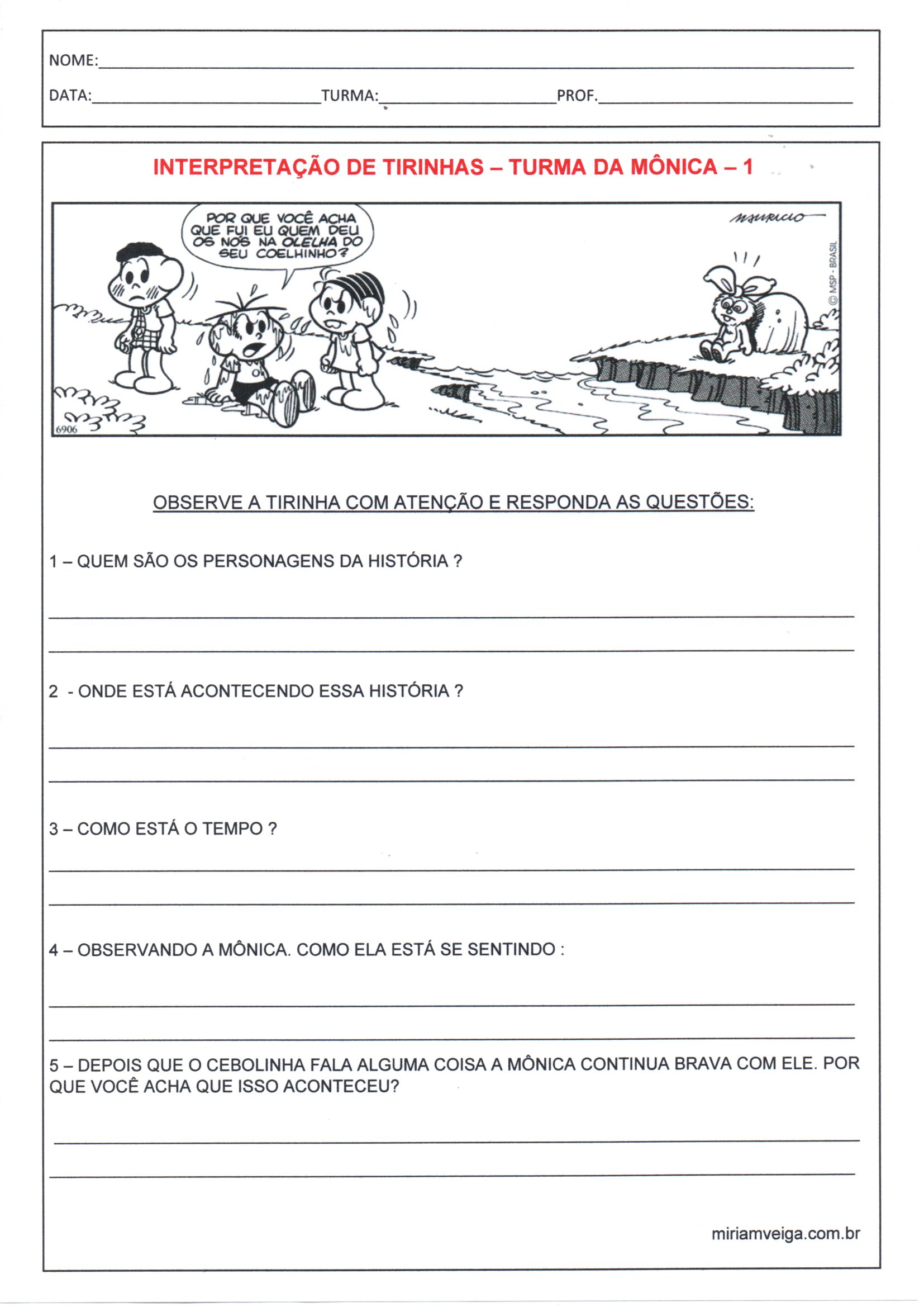 💖Turma da Mônica-Interpretação de Tirinha 1 · Alfabetização Blog