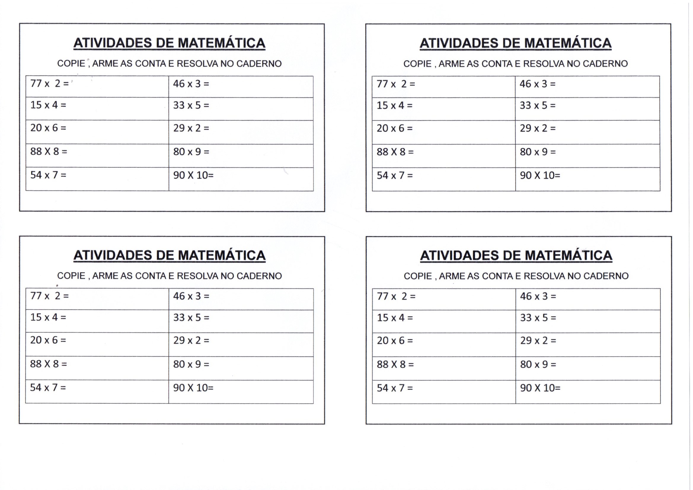 💖Matemática Contas de Multiplicação para armar e resolver ...