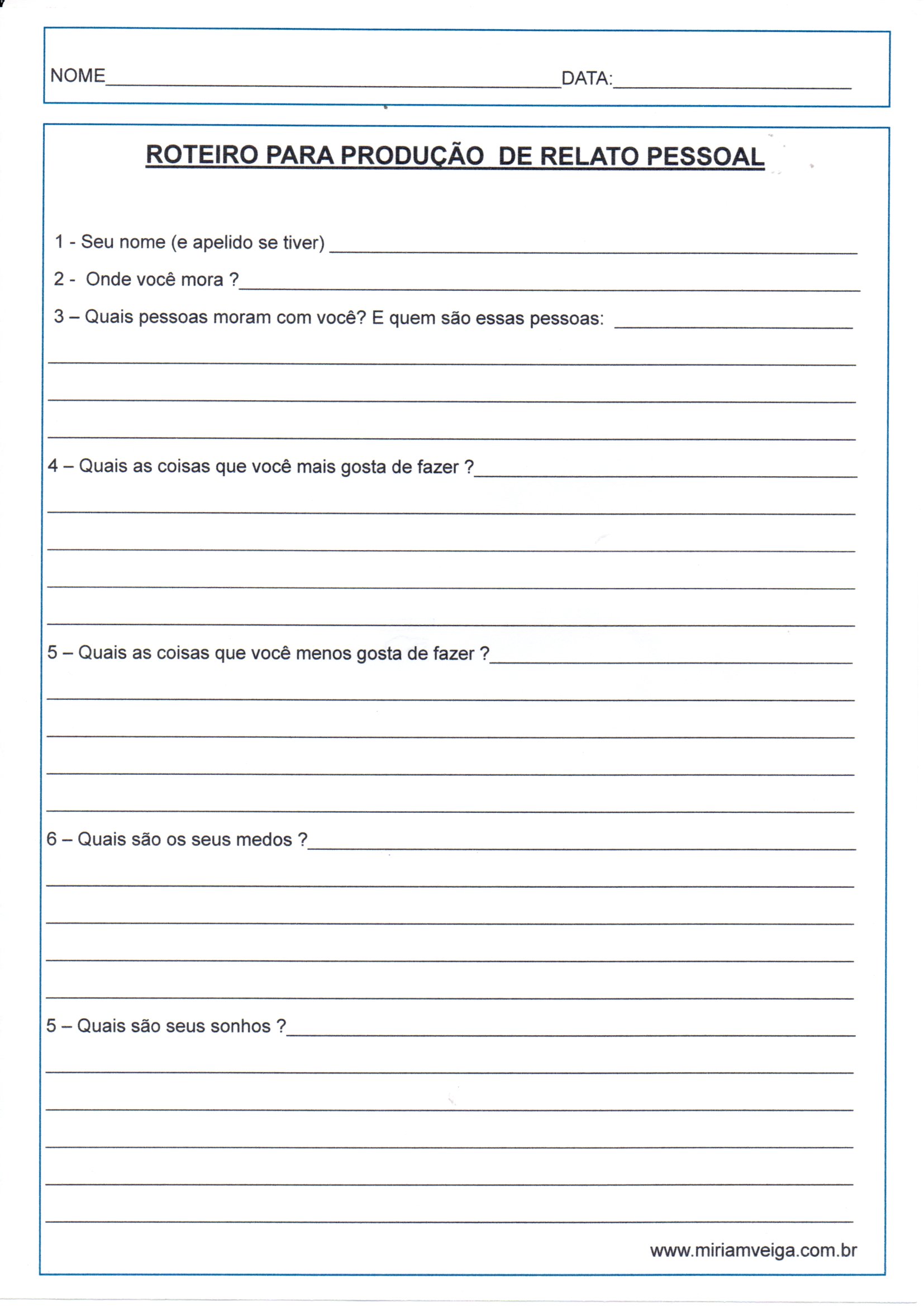 💖Roteiro para produção de relato pessoal · Alfabetização Blog