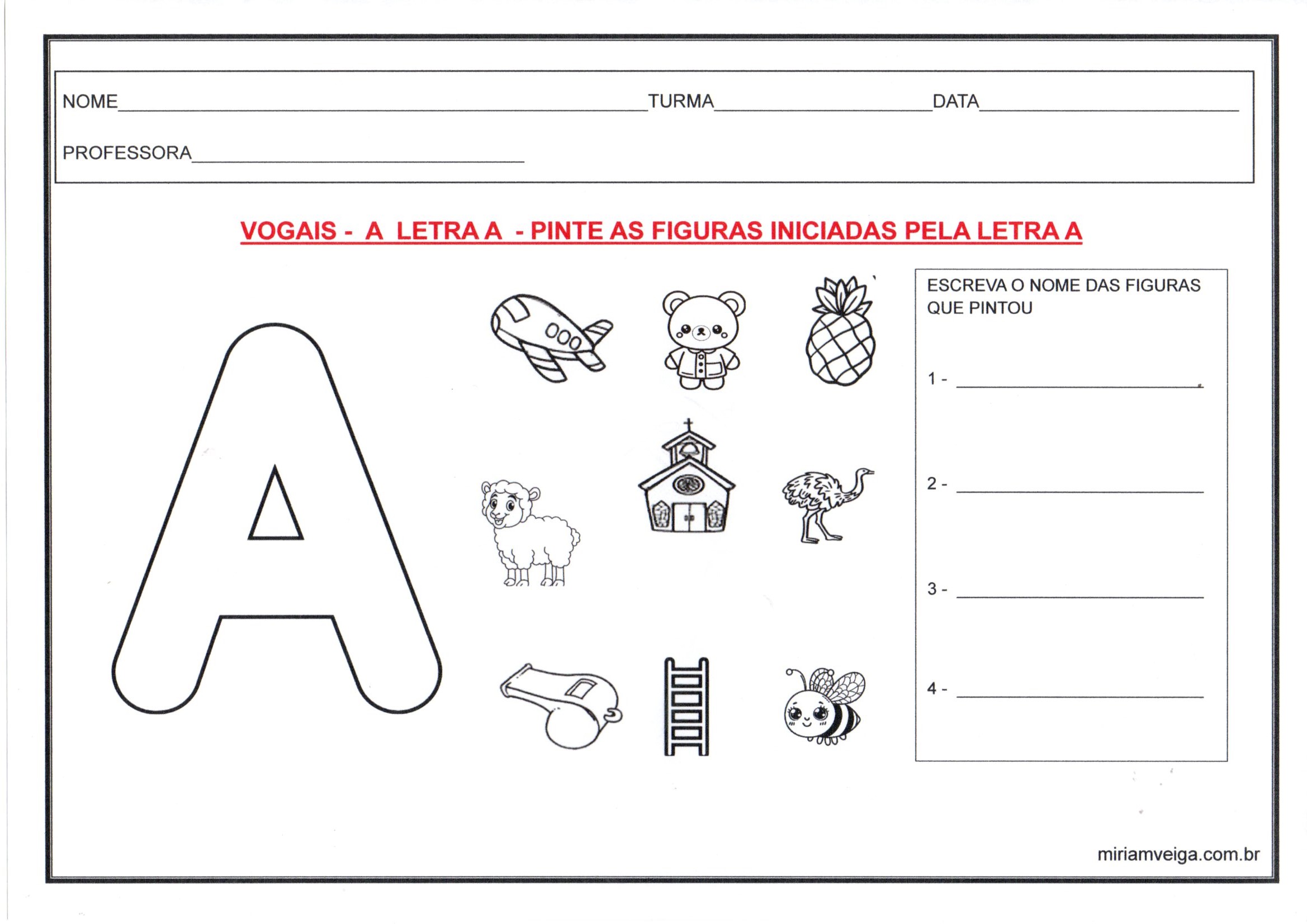 💖Pinte as iniciais com a Vogal A · Alfabetização Blog