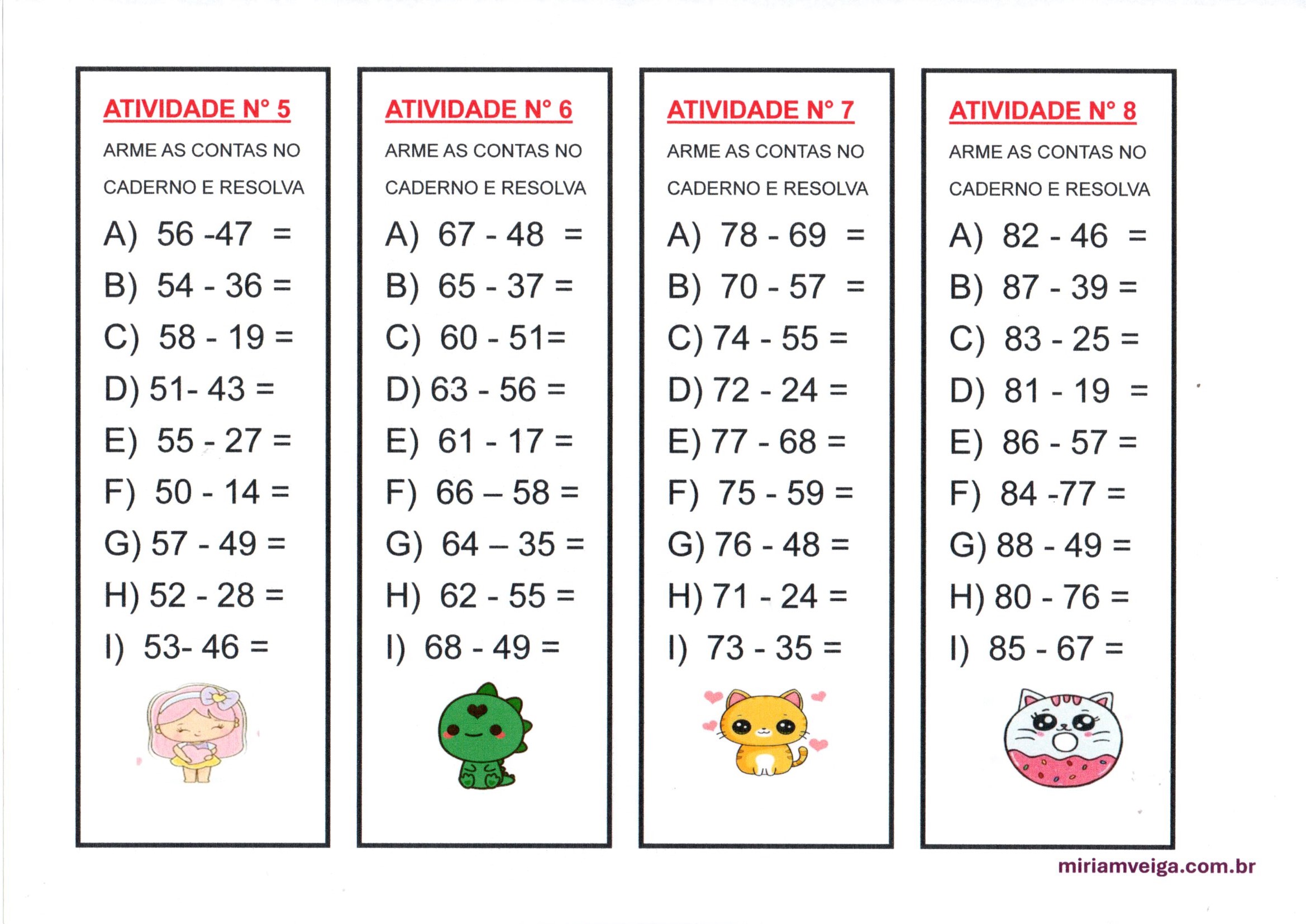 💖Matemática-Contas para resolver no caderno 2 · Alfabetização Blog