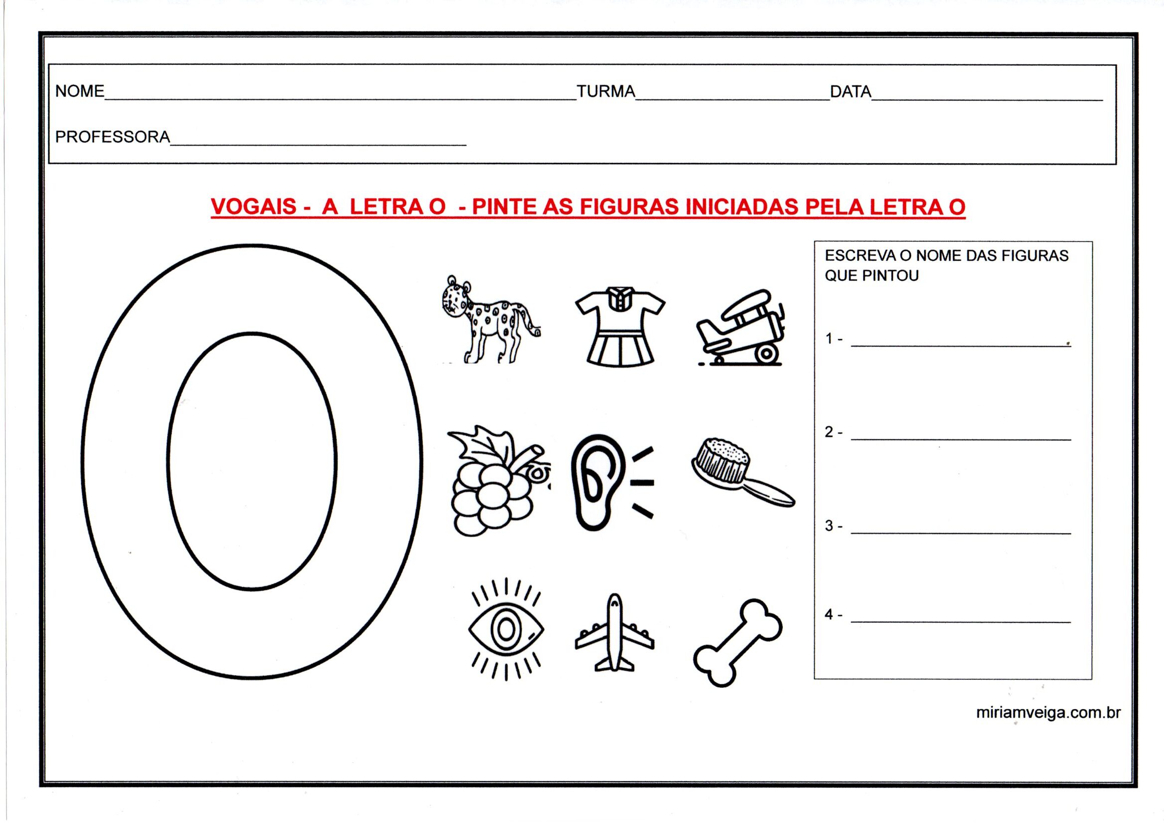 💖Pinte as figuras com a Vogal O – Alfabetização Blog