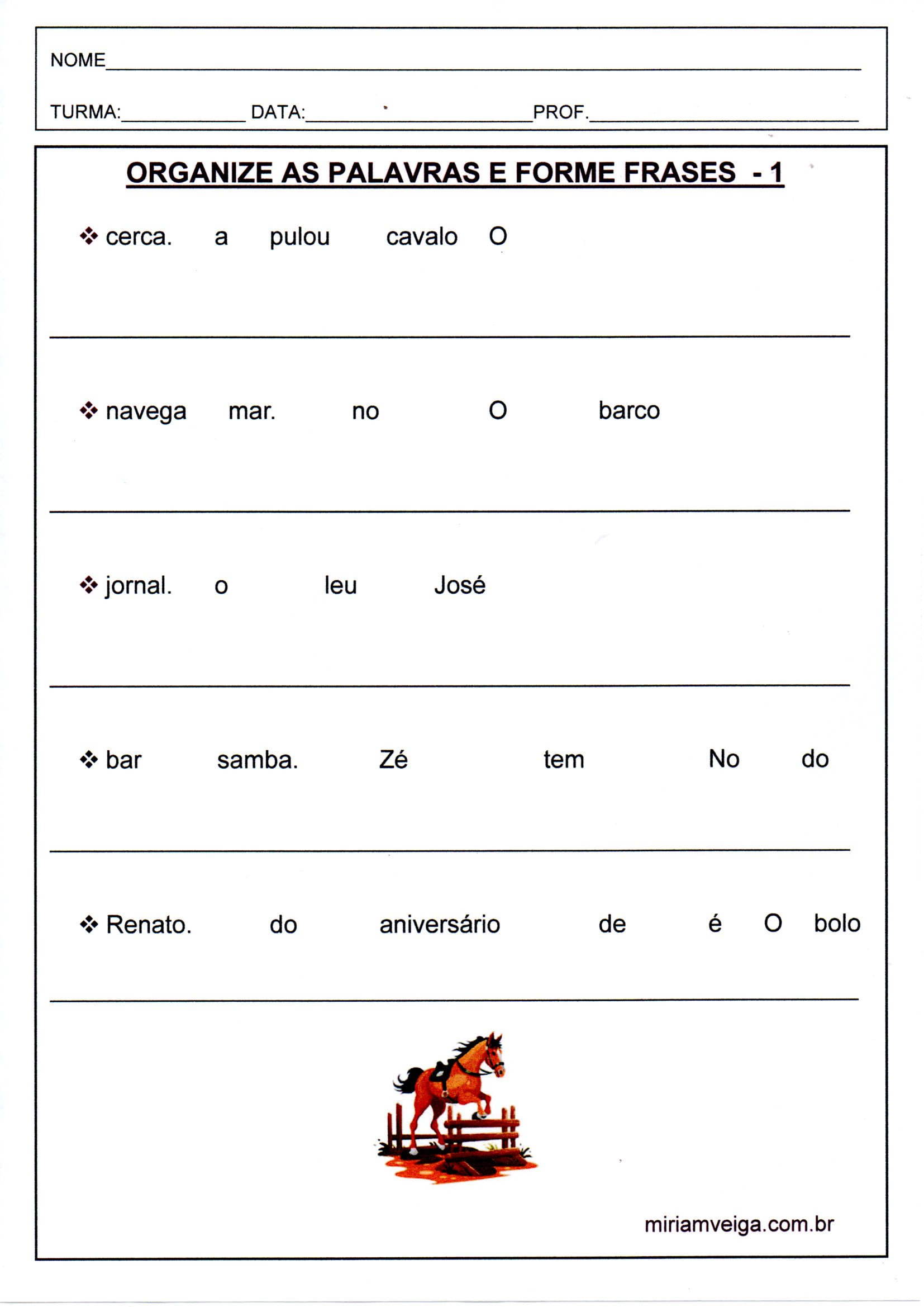 💖Organize as palavras e forme frases 1 · Alfabetização Blog