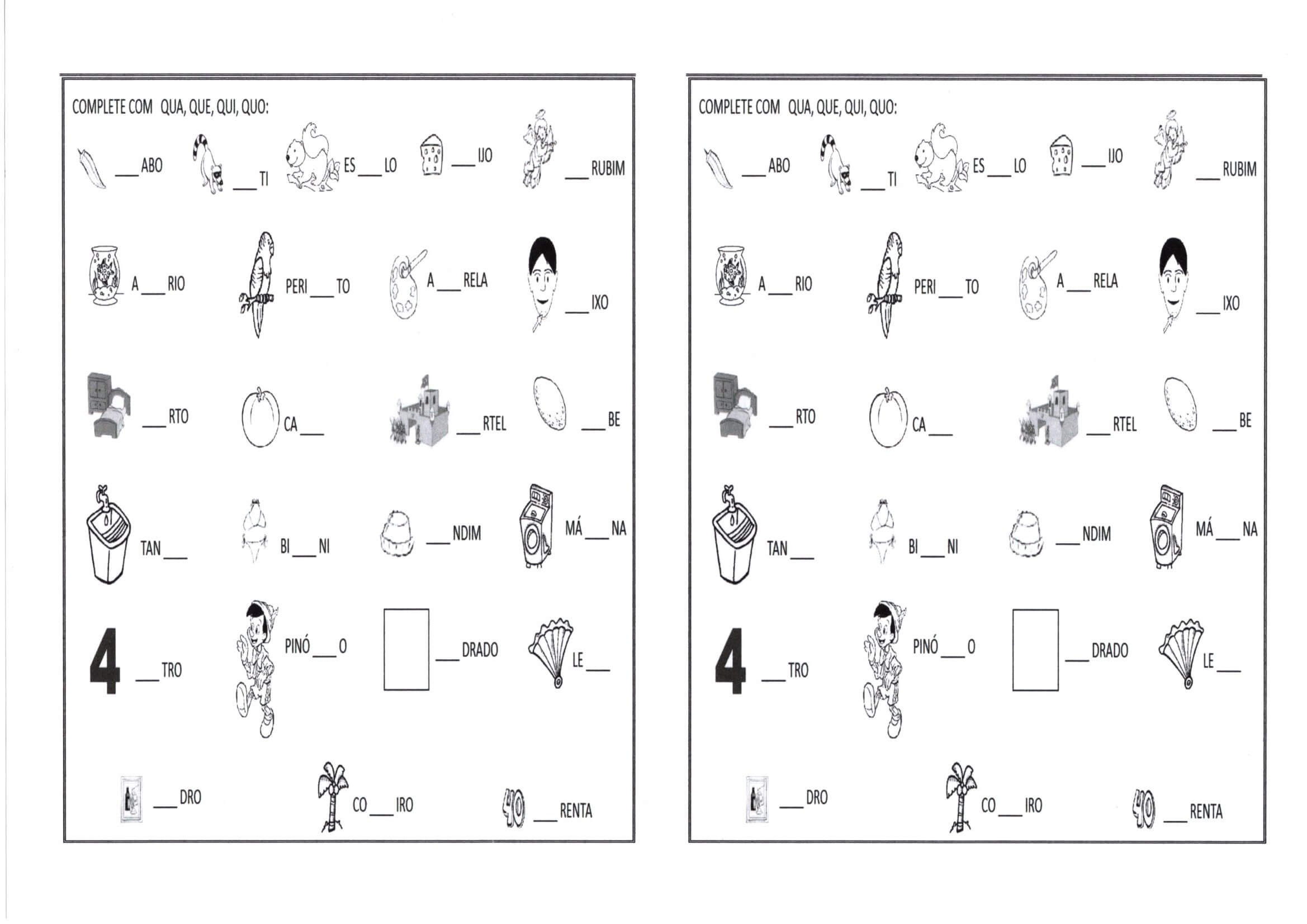 💖Complete com Qua Que Qui Quo · Alfabetização Blog